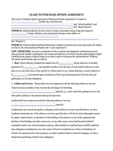 Lease With Option To Purchase Agreement Template