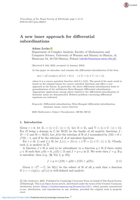 Pdf A New Inner Approach For Differential Subordinations