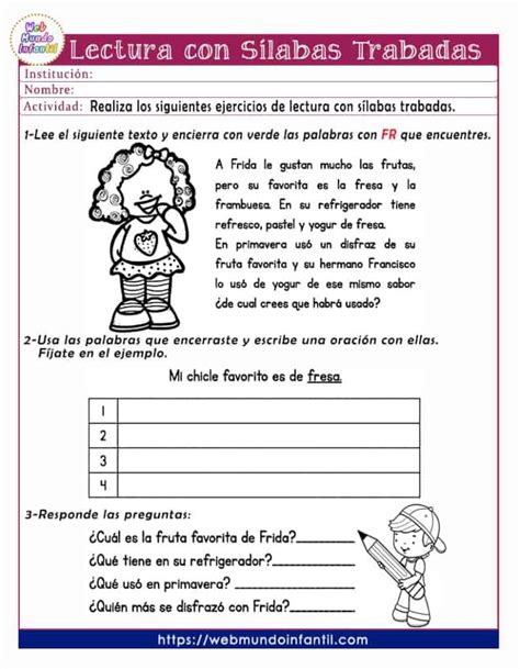 Ejercicios De Lectoescritura Con Silabas Trabadas Para Imprimir