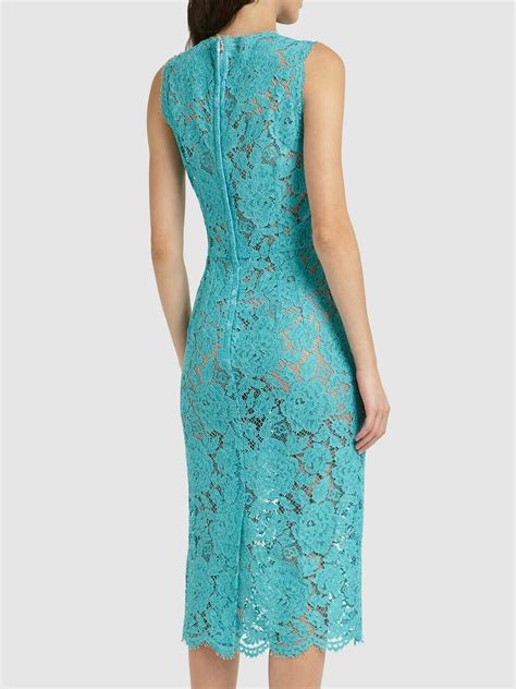 Dolce And Gabbana Floral And Dg Stretch Lace Midi Dress Dolce And Gabbana