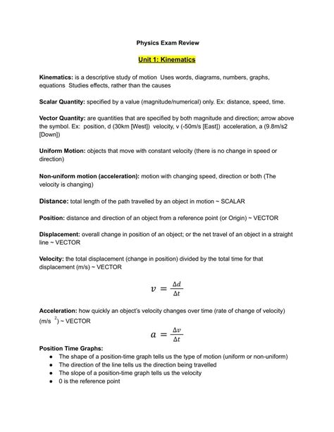 Physics Exam Notes Physics University Grade 11 Ossd Thinkswap