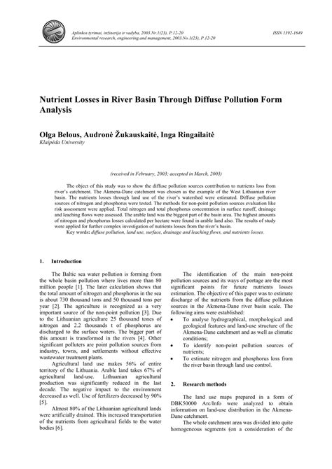 Pdf Nutrient Losses In River Basin Through Diffuse Pollution Form Analysis