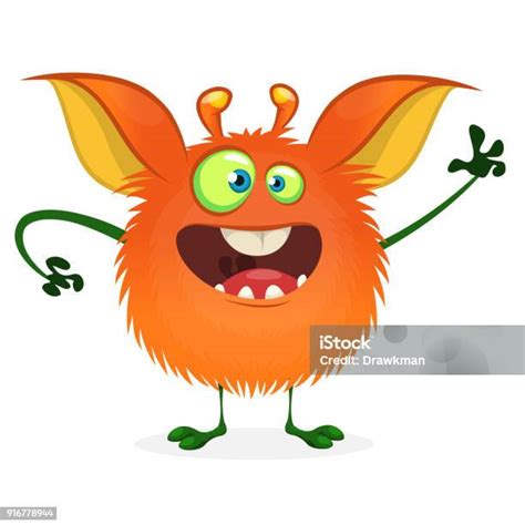 귀여운 만화 오렌지 괴물입니다 흰색 절연 벡터 뚱뚱한 괴물 마스코트 캐릭터입니다 할로윈 파티 장식 인쇄 또는 어린이 책에 대 한