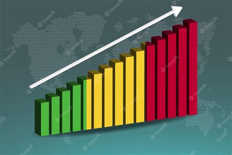 데이터 국가 통계 개념에 말리 3d 막대 차트 그래프 벡터 위쪽 상승 화살표 프리미엄 벡터