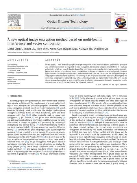 Pdf A New Optical Image Encryption Method Based On Multi Beams Interference And Vector Composition
