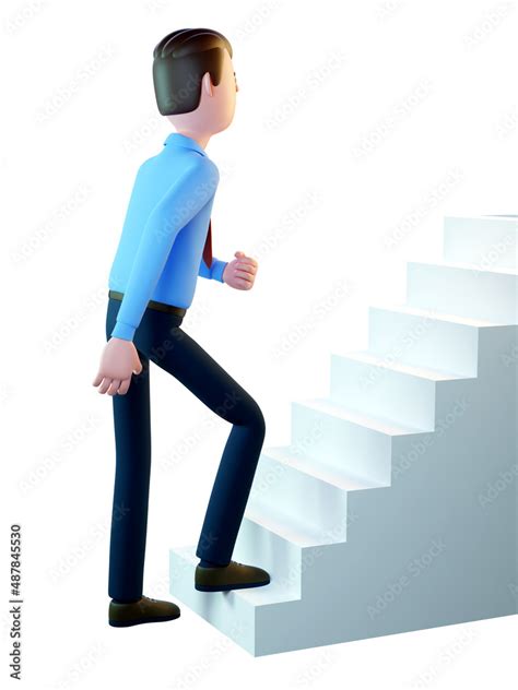 Businessman In Shirt And Tie Goes Up The Career Ladder D Man Goes Up The Stairs D Image D