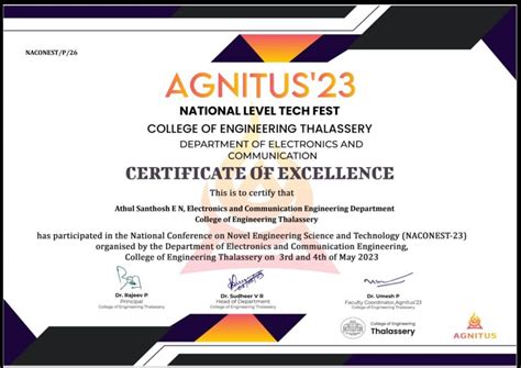 Athul Santhosh E N On Linkedin Naconest23 Agnitus23 Engineeringexcellence