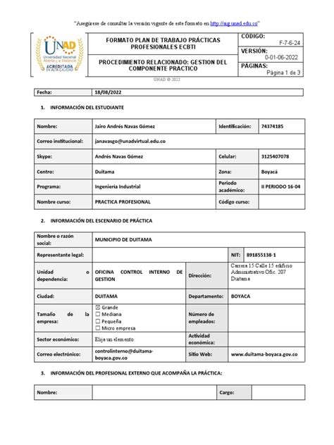 Anexo 1 Formato Plan De Trabajo Unad Pdf Paradigma Ingeniería