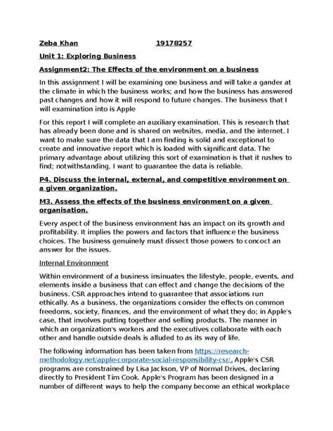 btec business level 3 unit 1 assignment 1 zeba khan 19178257 unit 1