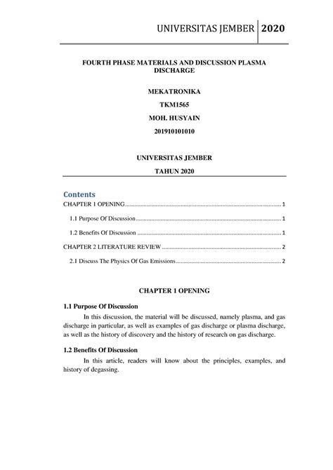 Fourth Phase Materials And Discussion Plasma Discharge Universitas Jember 2020 Fourth Phase