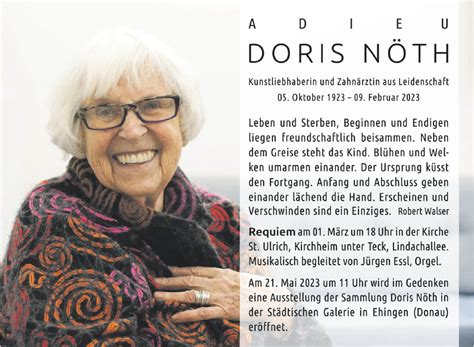 Traueranzeigen Von Doris Nöth Schwaebische De Trauerportal