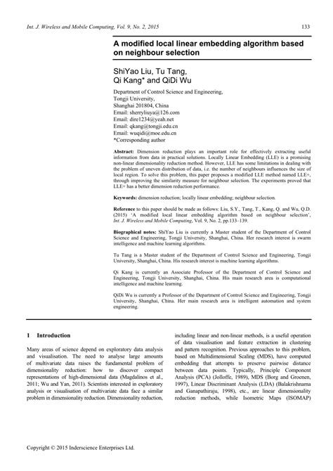 Pdf A Modified Local Linear Embedding Algorithm Based On Neighbour