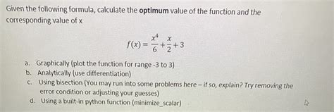 Solved Given The Following Formula Calculate The Optimum