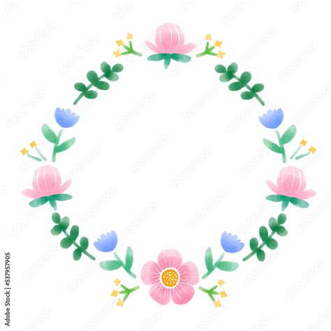 수채화 원형 꽃 리스 테두리 일러스트 이미지 Ilustração Do Stock Adobe Stock