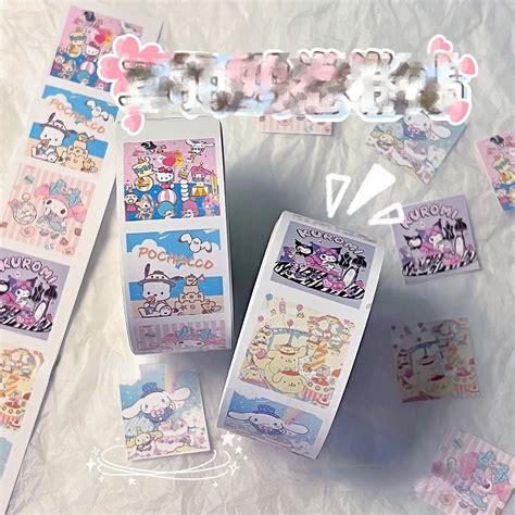 산리오 시리즈 포스터 미니 스티커 귀여운 시나모롤 쿠로미 마이 멜로디 크리에이티브 인스 장식 카드 롤 스티커 테이프 500 개 Aliexpress