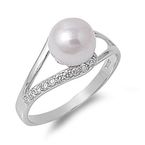 Sterling Silver White Freshwater Pearl Cz Ring Size 5 Sterling