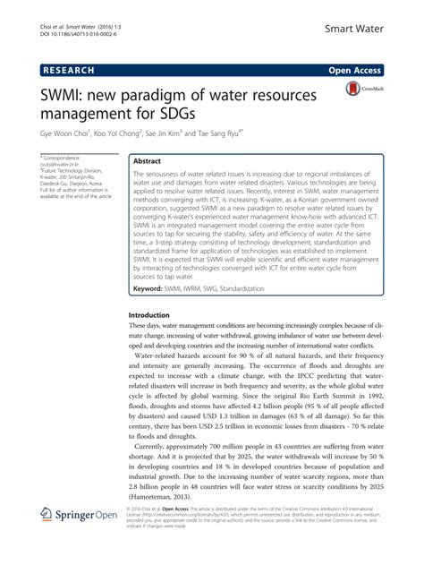 Pdf Swmi New Paradigm Of Water Resources Management For Sdgs