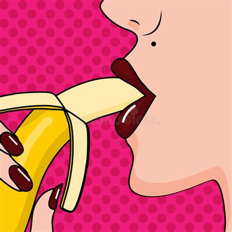 Woman Lips Eating Banana Vector Illustration Stock Vector