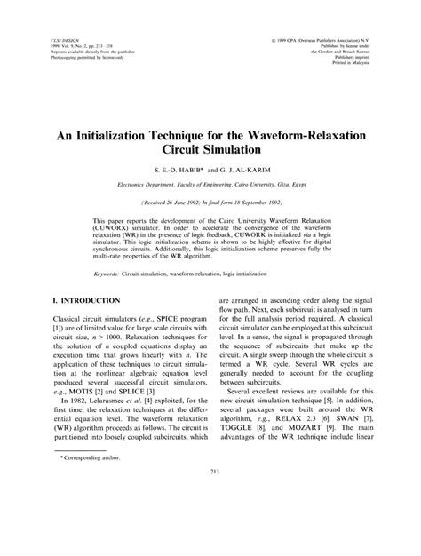 Pdf An Initialization Technique For The Waveform Relaxation Circuit Simulation