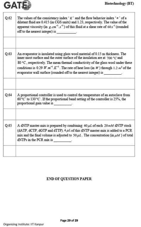Gate 2023 Biotechnologybt Question Paper