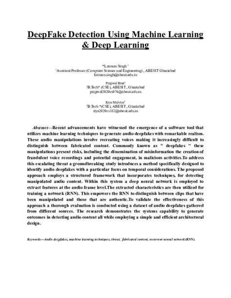 Pdf Deepfake Detection Using Machine Learning And Deep Learning