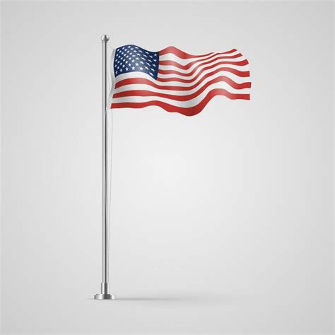 United States Flag Waving On Flagpole American Flag On Gray Background