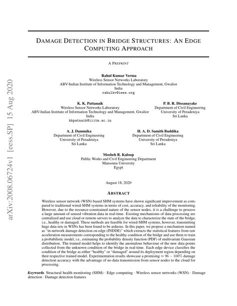 PDF DAMAGE DETECTION IN BRIDGE STRUCTURES AN EDGE COMPUTING APPROACH A PREPRINT