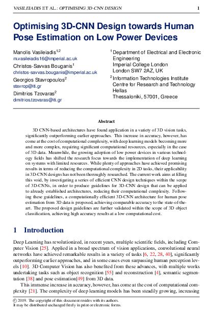 Pdf Optimising 3d Cnn Design Towards Human Pose Estimation On Low Power Devices Dimitrios