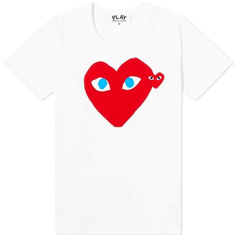 Comme Des Garçons Play Womens Double Heart Logo T Shirt In White Red
