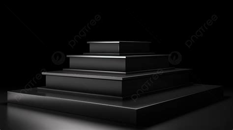 Group Of Black Stepped Pedestals On A Dark Background 3d Podium