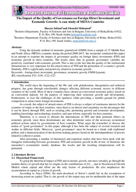 Pdf The Impact Of The Quality Of Governance On Foreign Direct Investment And Economic Growth
