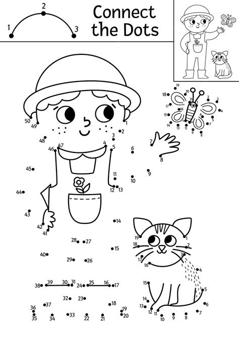 Premium Vector Vector Dottodot And Color Activity With Cute Farmer