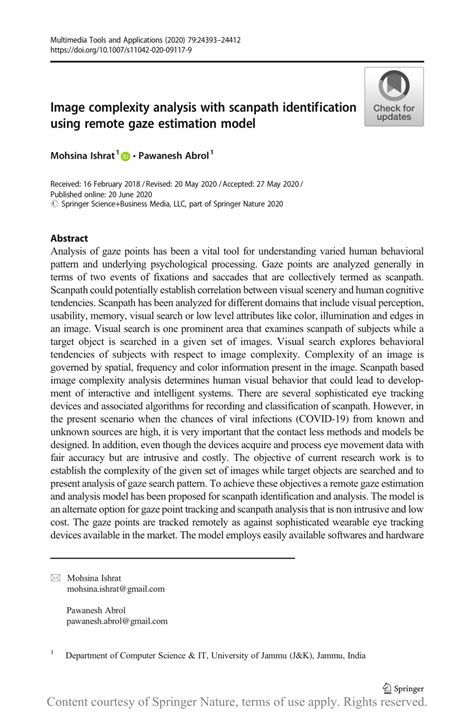 Image Complexity Analysis With Scanpath Identification Using Remote