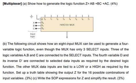 Solved Multiplexer A Show How To Generate The Logic