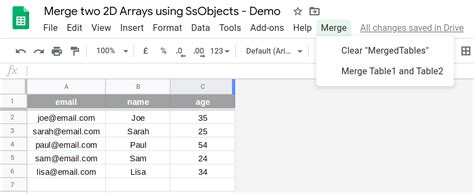 Merging Two 2D Arrays Datasets Tables With Google Apps Script Andrew