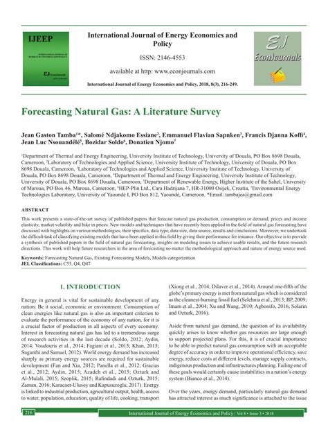 Pdf Forecasting Natural Gas A Literature Survey