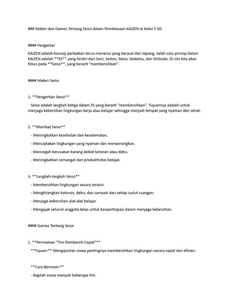 Materi Dan Games Tentang Seiso Dalam Pembiasaan Kaizen Di Kelas 5 Sd Pdf