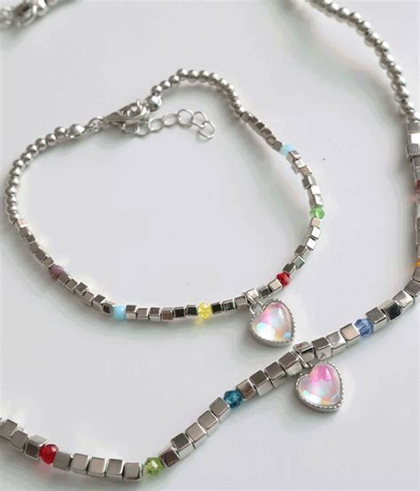 [⭐신상할인 당일배송⭐] 오로라 문스톤 하트 팔찌 목걸이 세트 키치 러블리 하이틴 에이블리