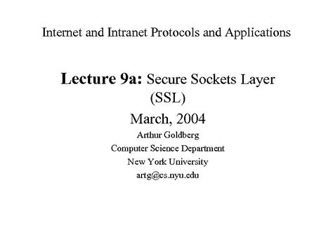 Internet And Intranet Protocols And Applications Lecture