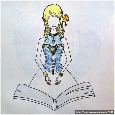 금발머리를 한 여성과 소녀의 모습을 펜과 색연필로 작업한 인물화 그림 그리기 네이버 블로그