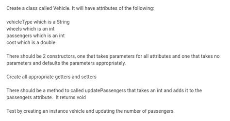solved create a class called vehicle it will have