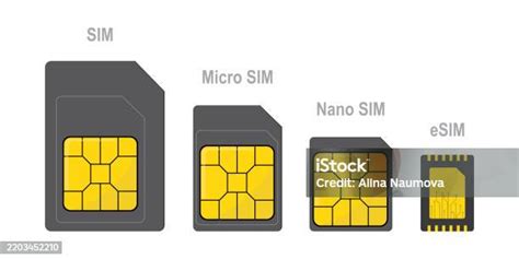 다양한 Sim 카드 세트 모바일 기술 통신 Simcard 마이크로 칩 근접 촬영은 흰색 배경에 고립되어 있습니다 나노 마이크로 표준 카드 및 Esim 0명에 대한 스톡 벡터