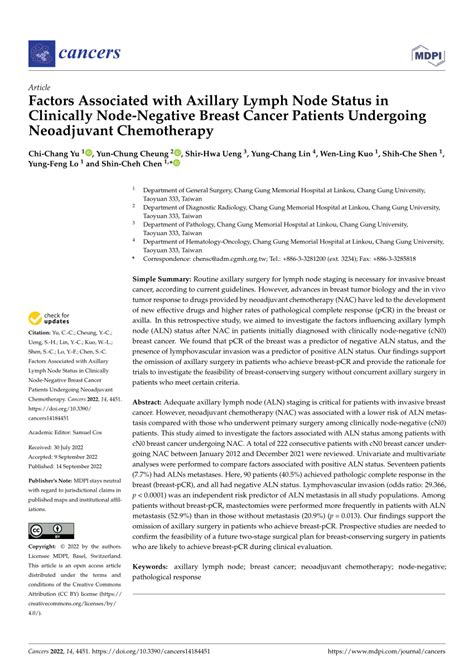 Pdf Factors Associated With Axillary Lymph Node Status In Clinically Node Negative Breast