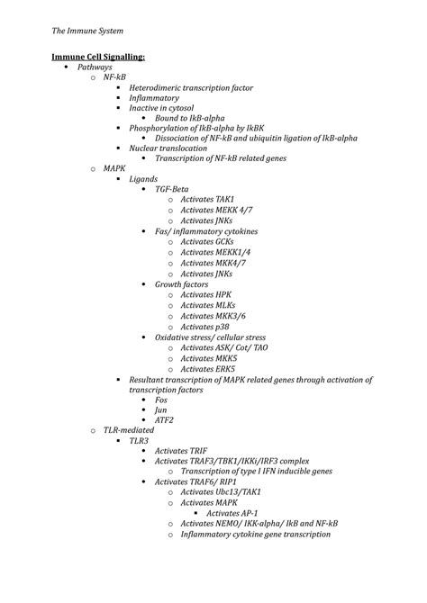 Immune Cell Signalling Lecture Notes The Immune System Immune Cell Signalling Pathways O NF