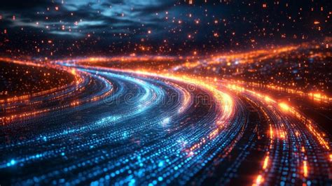 Dynamic Glowing Data Stream In A Futuristic Digital Environment Stock Illustration