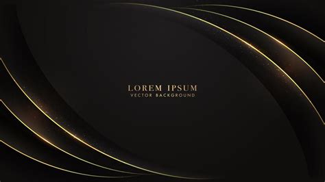 황금 선 곡선 요소와 반짝이는 효과 장식이 있는 검은색 고급 배경 프리미엄 벡터