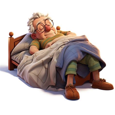 Premium Photo Cartoon Character Of An Old Man Sleeping In Bed With A