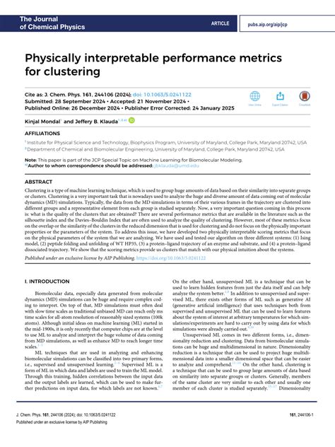 Physically Interpretable Performance Metrics For Clustering