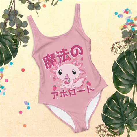 Cute Axolotl Swimsuit Kawaii Anime Strawberry Milk Swimwear Axolotl