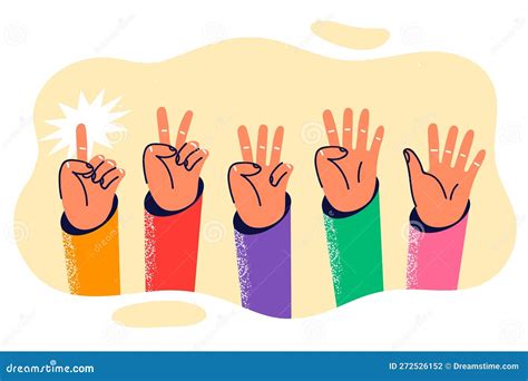 Hands With Different Number Of Bent Fingers Starting From One To Five For Teaching Mathematics